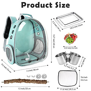 Bird Carrier Backpack Travel Cage with Perch, Breathable Clear Parrot Cockatiel Cage with Toy Stainless Steel Food Bowl Tray for Conures Parakeet Budgie Canary Lovebirds, Small Animal Pet Carrier Bag