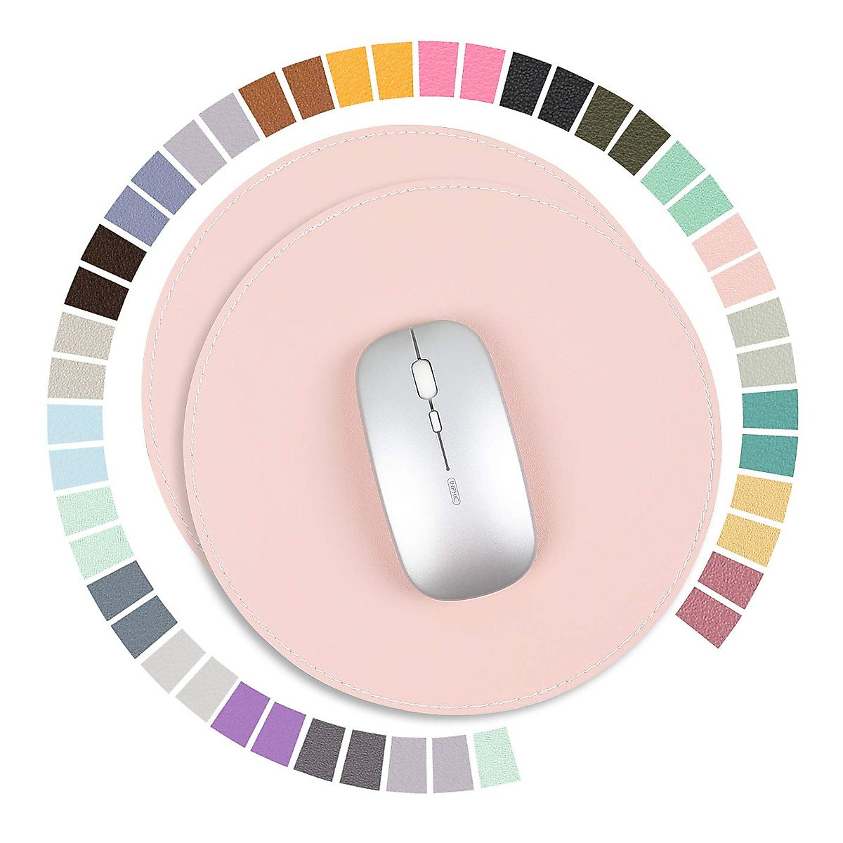 YSAGi 2 Pack Ultra Thin Waterproof PU Leather Mouse Pad,Stitched Edges,Works for Computers, Laptop,All Types of Mouse pad, Office/Home(8.66'', 2 Pack, Pink)