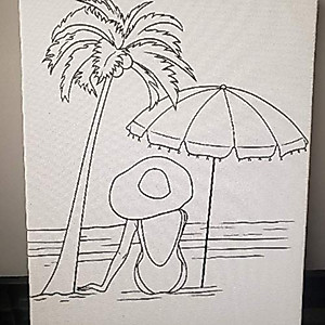Essenburg Pre Drawn Canvas Paint Kit | Teen, Kids and Adult Sip and Paint Party | DIY Date Night Couple Activity| Canvas Boards for painting| Birthday Party Beach Lady ((S 8x10 CANVAS ONLY))