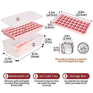 Food-grade Silicone Ice Cube Tray with Lid and Storage Bin for Freezer, Easy-Release 36 Small Nugget Ice Tray with Spill-Resistant Cover&Bucket, Flexible Ice Cube Molds with Ice Container, Scoop Cover