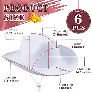 6 Pack Bulk Cowboy Hats Western Cowboy Hat Plain Cowboy Hat with Adjustable Drawstring for Wedding Stage Performance (Simple White)