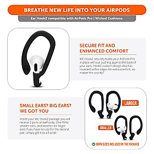 WC HookZ Combo Pack - Upgraded Over-Ear Hooks for AirPods Pro - 2 Pairs of Large & Small Size Included in Package Made by Wicked Cushions | Winter White & Pitch Black