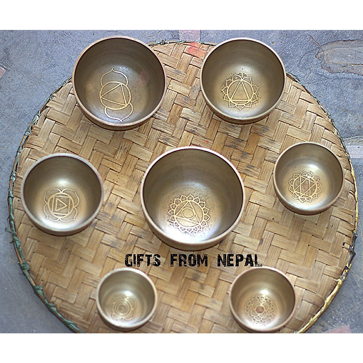 Chakra Healing Tibetan Hammered Himalayan Singing Bowl Set of 7 Meditation Bowls Hand Bowls from Nepal