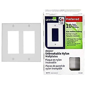 Leviton 80409-NW 2-Gang Decora/GFCI Device Wallplate, Standard Size, White (10 quantity) and Leviton PJ26-WM 1-Gang Decora/GFCI Wallplate, 10-Pack, White