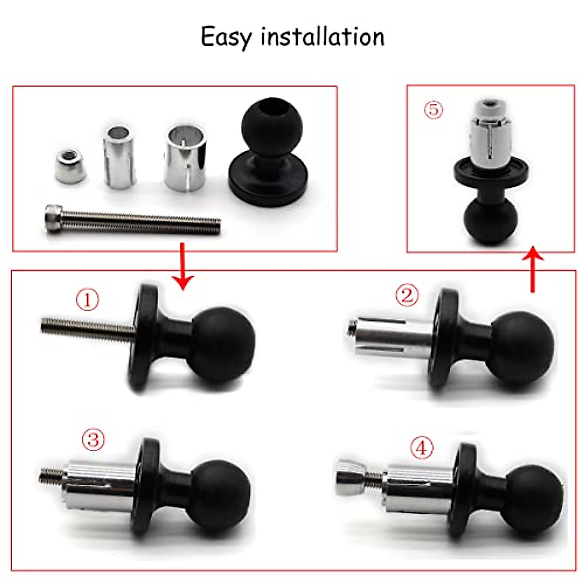 kucehiup Aluminum Alloy 1'' Ball Mount Base Insert for Motorcycle Fork Stem Hole 13mm to 20mm in Diameter, Compatible with R,A,M Mounts B Size Double Socket Arm
