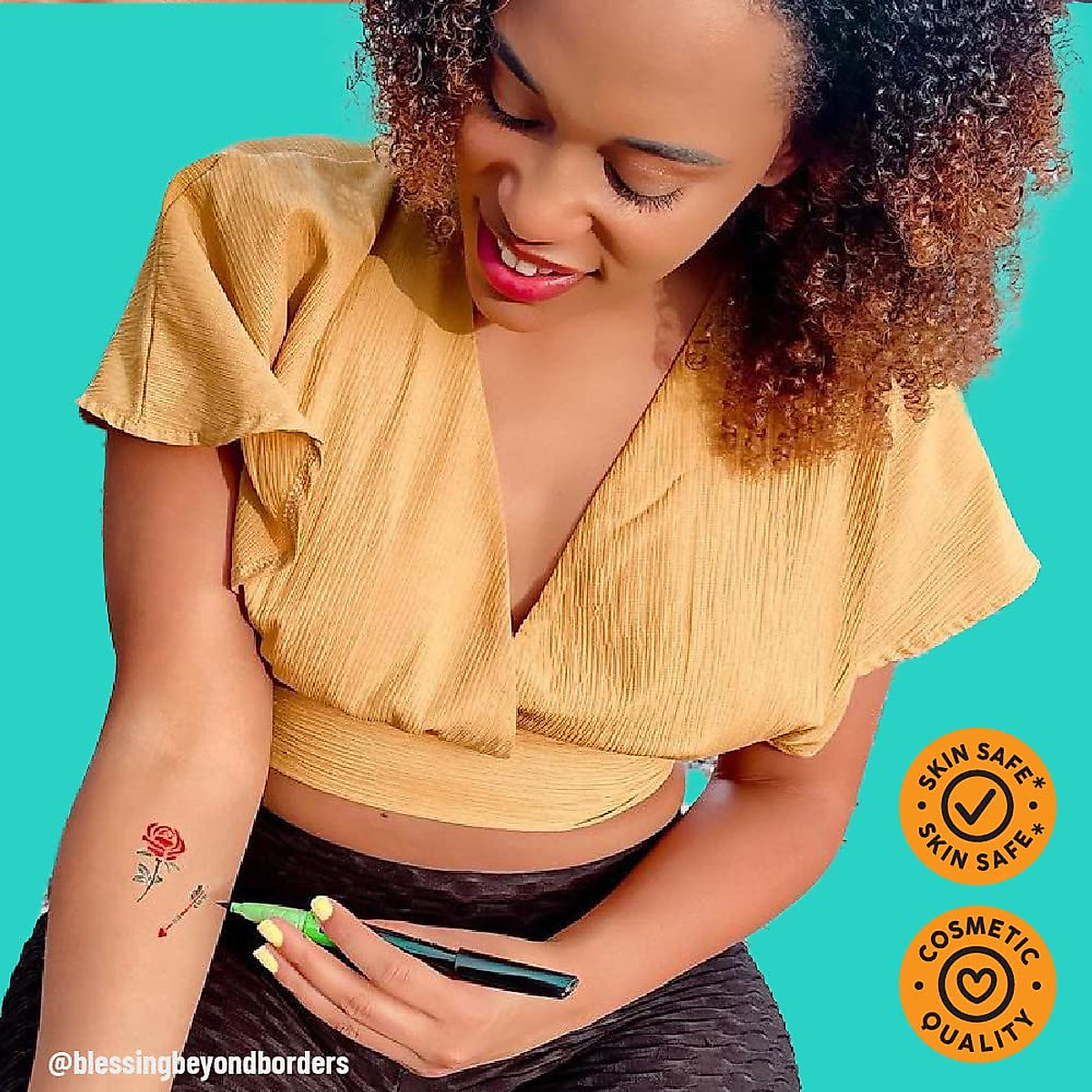 BODYMARK BIC Temporary Tattoo Markers for Skin, Black, Mixed Tip, 12-Count Pack, Skin-Safe, Cosmetic Quality