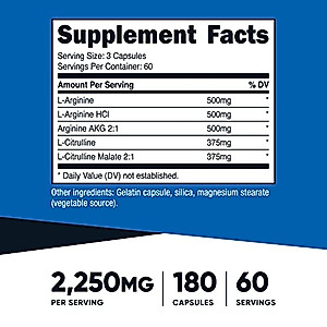 Nutricost Nitric Oxide Booster 750mg, 180 Capsules - 2250mg Per Serving - Gluten Free and Non-GMO