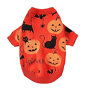 NIULA Dog Halloween Sweater Pet Pumpkin Sweater Cat Funny Halloween Jumper Puppy Clothes Kitty Clothes(S)