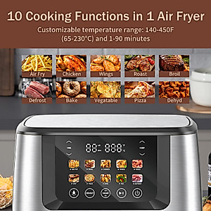 SEEDEEM Max XL Air Fryer, 8 Quart, 10-in-1 Hot Air Fryer Oven with Color LCD Display Touchscreen, Air Fryer Toaster Oven Combo with ClearCook Cooking Window,Broil, Roast, Dehydrate, Bake, Silver