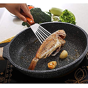 11-inch Stainless Steel Fish Spatula Turner, Slotted Turner with a wooden handle, Kitchen Metal Spatula for Flipping Frying Grilling