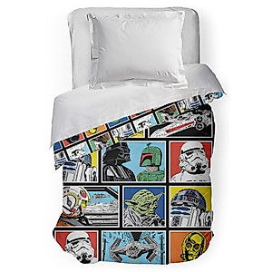 Star Wars Classic Grid Full Comforter - Super Soft Kids Reversible Bedding features Darth Vader, Stormtrooper, and Chewbacca - Fade Resistant Polyester Microfiber Fill (Official Star Wars Product)