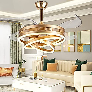 Minfeng Retractable Ceiling Fan with Lights and Remote Control, 42 Inch Farmhouse Ceiling Fans for Bedroom, Living Room, Study, Patio, (Gold)