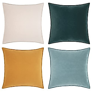 MONDAY MOOSE Decorative Throw Pillow Covers Cushion Cases, Set of 4 Soft Stonewashed Velvet Modern Designs, Mix and Match for Home Decor, Pillow Inserts Not Included (18x18 inch, Green/Orange)