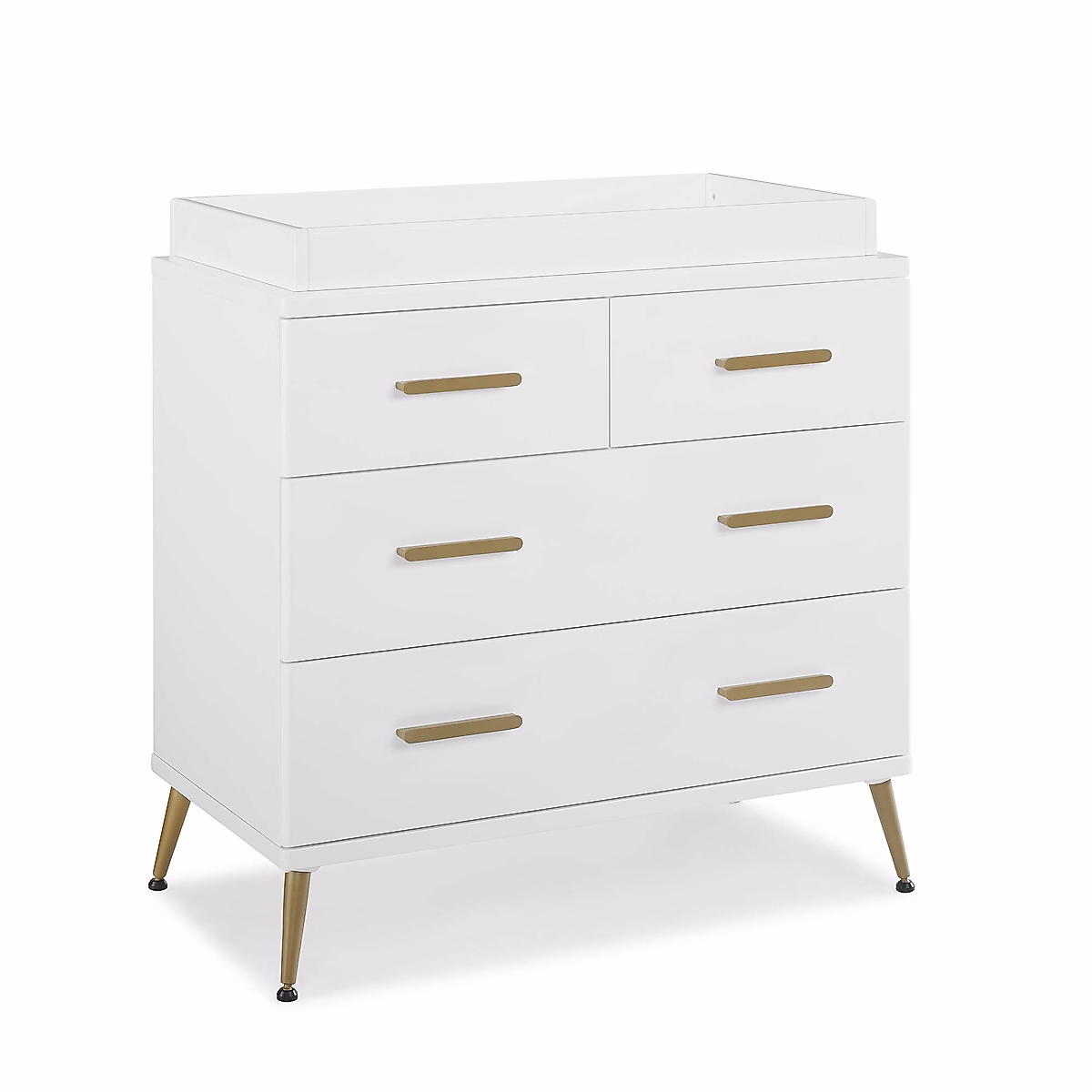 Delta Children Sloane 4 Drawer Dresser with Changing Top, Bianca White w/Melted Bronze