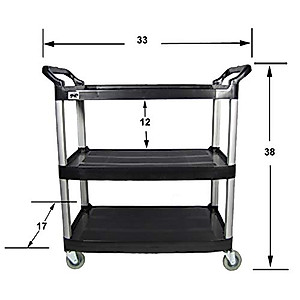 Utility Service Cart - 3 Shelf - 450 Lbs Capacity W 33" x H 38" x D 17" Black