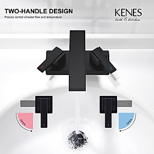 KENES Black Centerset Bathroom Faucet 3 Hole Bathroom Sink Faucet Matte Black Two Handle Modern Vanity Faucet with Pop Up Drain & Supply Lines, KE-9051-2-P