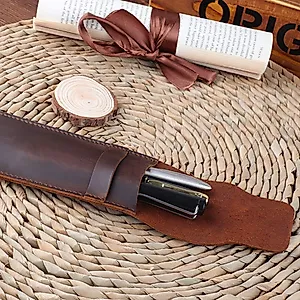 Daimay Leather Pen Case Holder Handmade Fountain Multi Pens Pouch Crazy Horse Leather Pen Protective Sleeve Cover – Brown