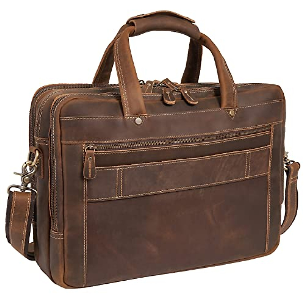 Luxorro Full Grain Leather Briefcase for Men, Top Choice Gifts, Handcrafted Laptop Bag with Multiple Compartments and Brass Hardware, Fits 15.6 Inch Laptop