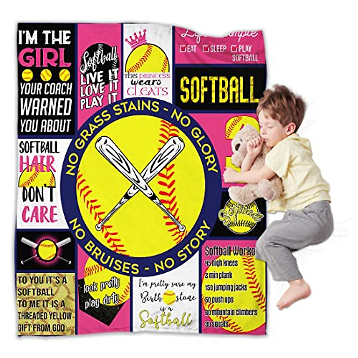 BAIVEAV Softball Blanket Throw Sport Lover Throw Plush Fleece Sherpa Bed Blanket for Kids Adults Cozy Plush Throw Soft Blanket for Couch Sofa Bedding Living Room 50"x40"