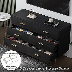 MAISONPEX 6 Drawer Dresser with Metal Handles , Black Modern Wood ,Chest of Drawers, Sturdy Frame Bedroom Furniture with Drawers for Closet Hallway, Living Room