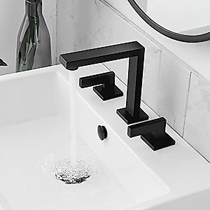 RUMOSE 8 inch Widespread Matte Black Bathroom Faucets for Sink 3 Hole Brass 2 Handle Lavatory Square Faucet Modern rv Bathroom Faucets