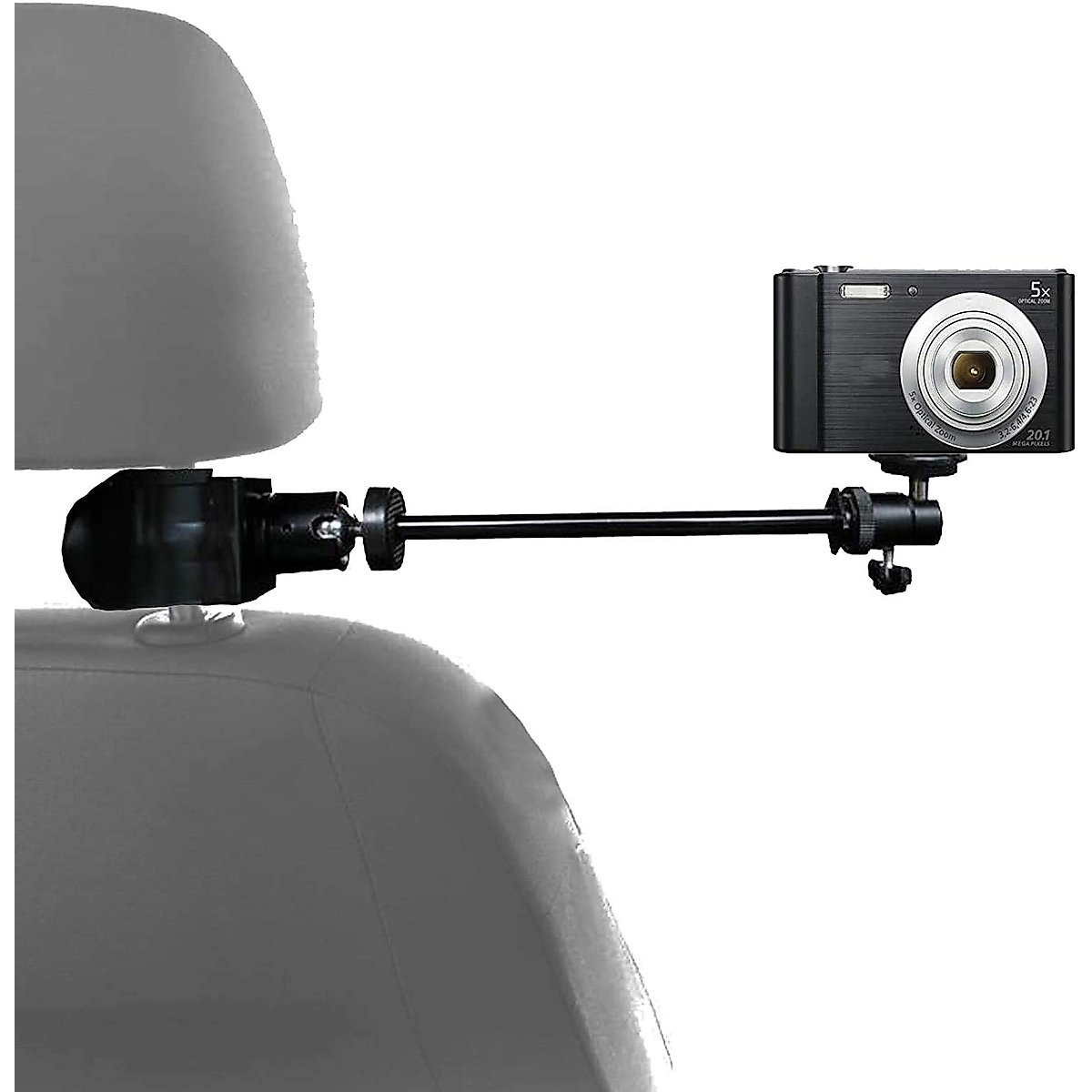 3in1 Universal Car Headrest Mount Holder for All Camcorder/Action Camera/Smartphone with Dual Adjustable Positions and 360° Rotation, for car Shooting vlogging Video Recording