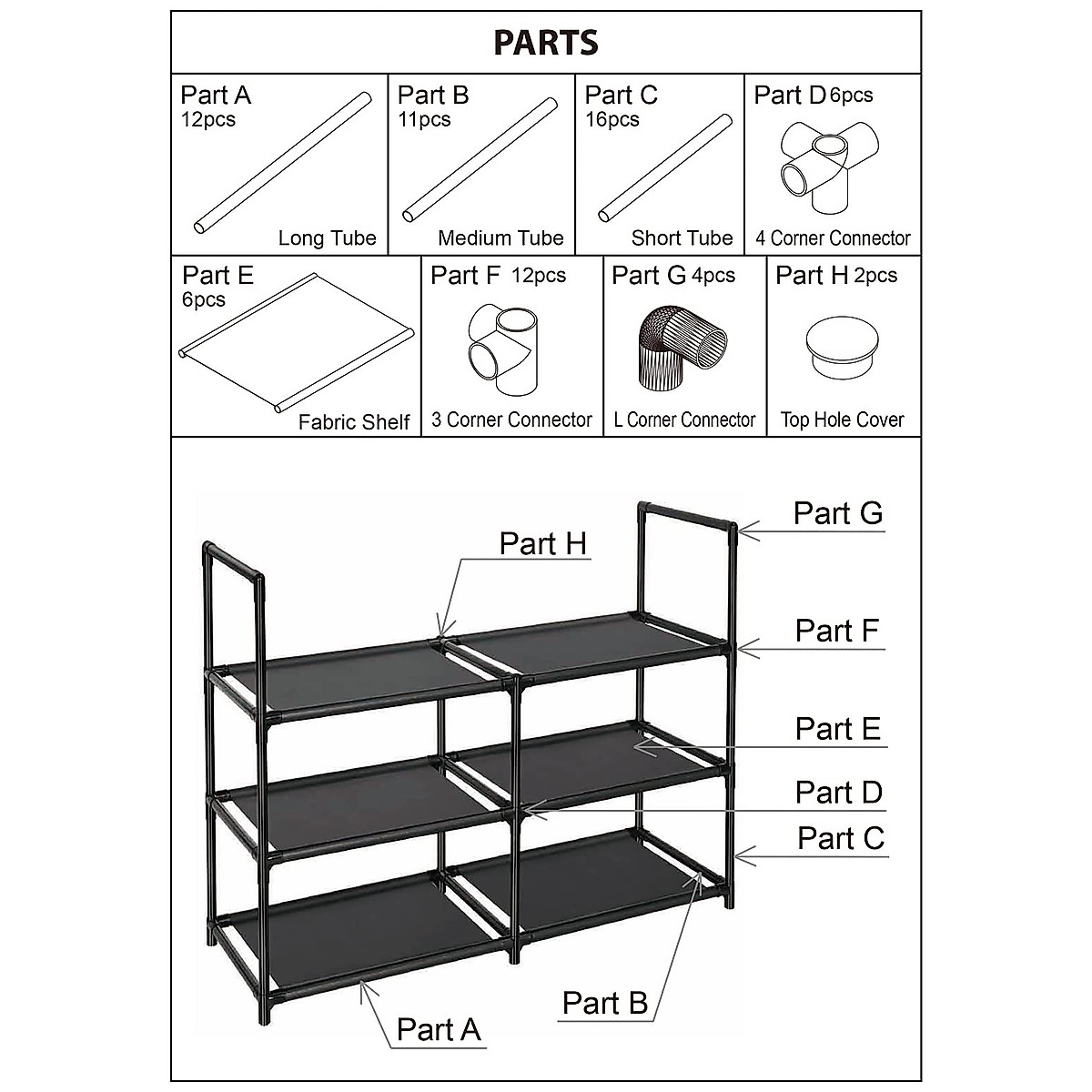 FIDUCIAL HOME 3 Tiers Shoe Rack 12-15 Pairs Sturdy Shoe Shelf