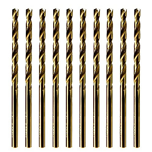 MAXTOOL 1/16" 10pcs Identical Jobber Length Drills HSS M42 Twist Drill Bits 8% Cobalt Fully Ground Golden Straight Shank Drills; JBF42G10R04P10