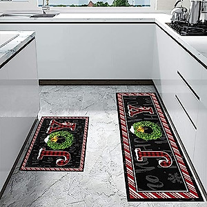Miaklek Christmas Kitchen Mats Anti Fatigue 1 Piece, Kitchen Mats for Floor, Comfort Mat for Kitchen Floor, Non Skid Mats for Kitchen,Office,Sink,Oven,Laundry, Red and Black Plaid Christmas Joy