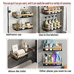 HONGXILONG Shower caddy Bathroom shelves,Space Aluminum shower shelves,No Drilling Adhesive Wall Mounted Bathroom Organizer - 2-Pack (Champagne Gold)