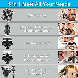U-Kiss Electric Head Hair Shaver for Bald Men, 5-in-1 Mens Wet & Dry Electric Razor Grooming Kit with Nose Hair Trimmer, Beard Trimmer, IPX7 Waterproof and Rechargeable Electric Shavers for Men
