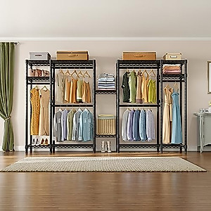 VIPEK V22S Garment Rack Heavy Duty Clothes Rack Large Portable Wardrobe Clothes Storage Organizer Closet with 6 Hang Rods & 8 Shelves - Extra Wide - 104.5" Lx16.5 Wx76.4 H, Max Load 1000lbs, Black