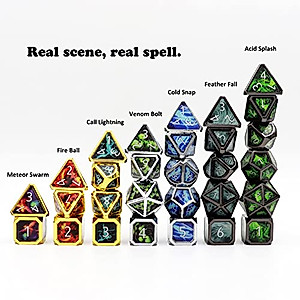 Haxtec Metal Dice Set D&D Acid Splash Real Scene Black Green Polyhedral DND Dice W/PU Leather Dragon Eye Dice Bag for TTRPG Dungeons and Dragons Gifts