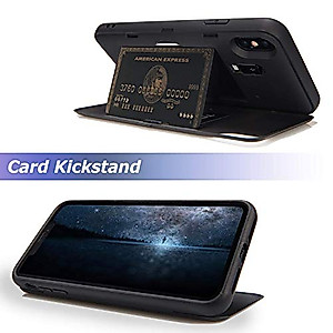 TORU CX PRO Case for iPhone Xs Max, with Card Holder | Slim Protective Cover with Hidden Credit Cards Wallet Flip Slot Compartment Kickstand | Include Mirror, Wrist Strap, Lightning Adapter - Black