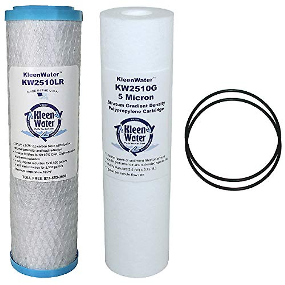 KleenWater Drinking Water Filter Set, Compatible with Watts WP-2LCV PWDWLCV2 with (2) Replacement O-Rings