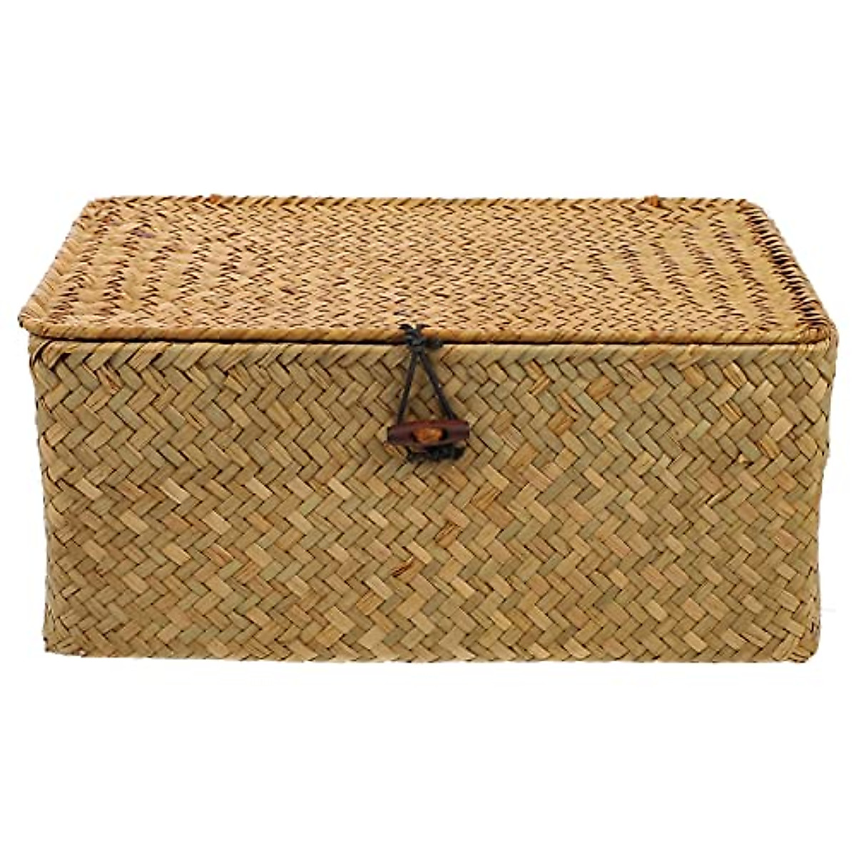 Woven Storage Basket Woven Wicker Storage Bins with Lid Seagrass Shelf Basket Rectangular Rattan Storage Basket Makeup Organizer Box for Toilet Paper Laundry Kids Snack Containers