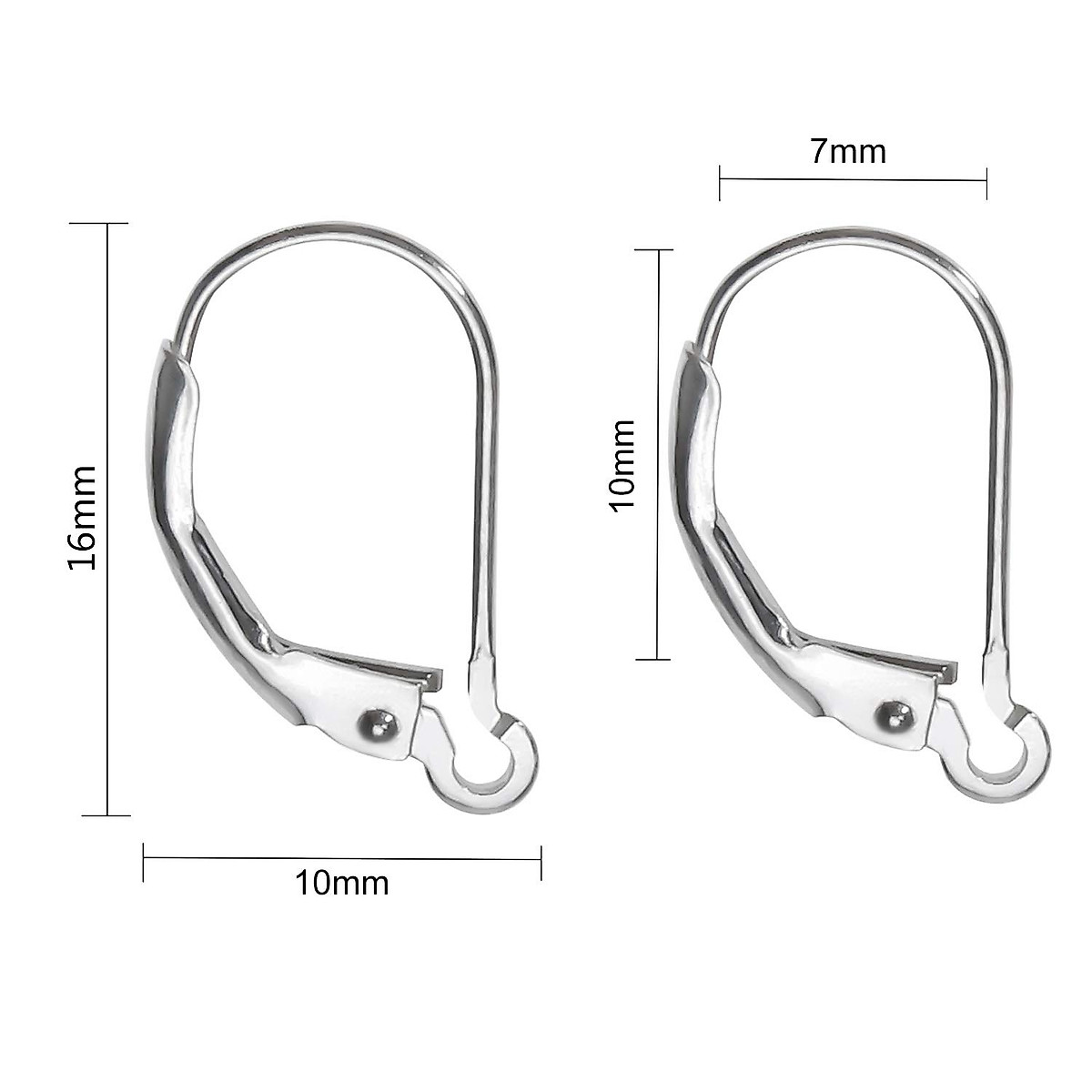 TOAOB 8pcs 925 Sterling Silver Leverback French Earring Hooks 10x16mm Hypo Allergenic Interchangeable Dangle Ear Wire Findings for Jewelry Making