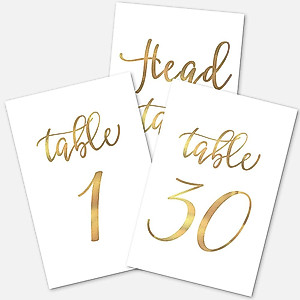 Gold Wedding Table Numbers Cards 4x6