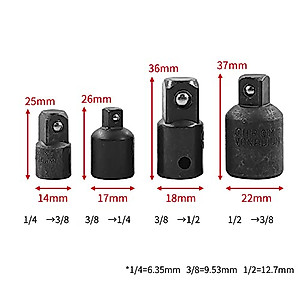 4pcs CR-V Impact Adapter and Reducer Set 1/4 3/8 1/2 Inch Drive, Chrome Vanadium Steel Socket Adapters for Car Bicycle Garage Repair Tools