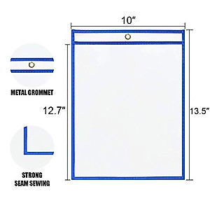 MerceHygea Heavy Duty Dry Erase Ticket Holder Pockets Reusable Paper Sleeves Sheet Protectors for Classroom Home Office,3 Dry Erase Markers Included,10x13 Inch,Pack of 5