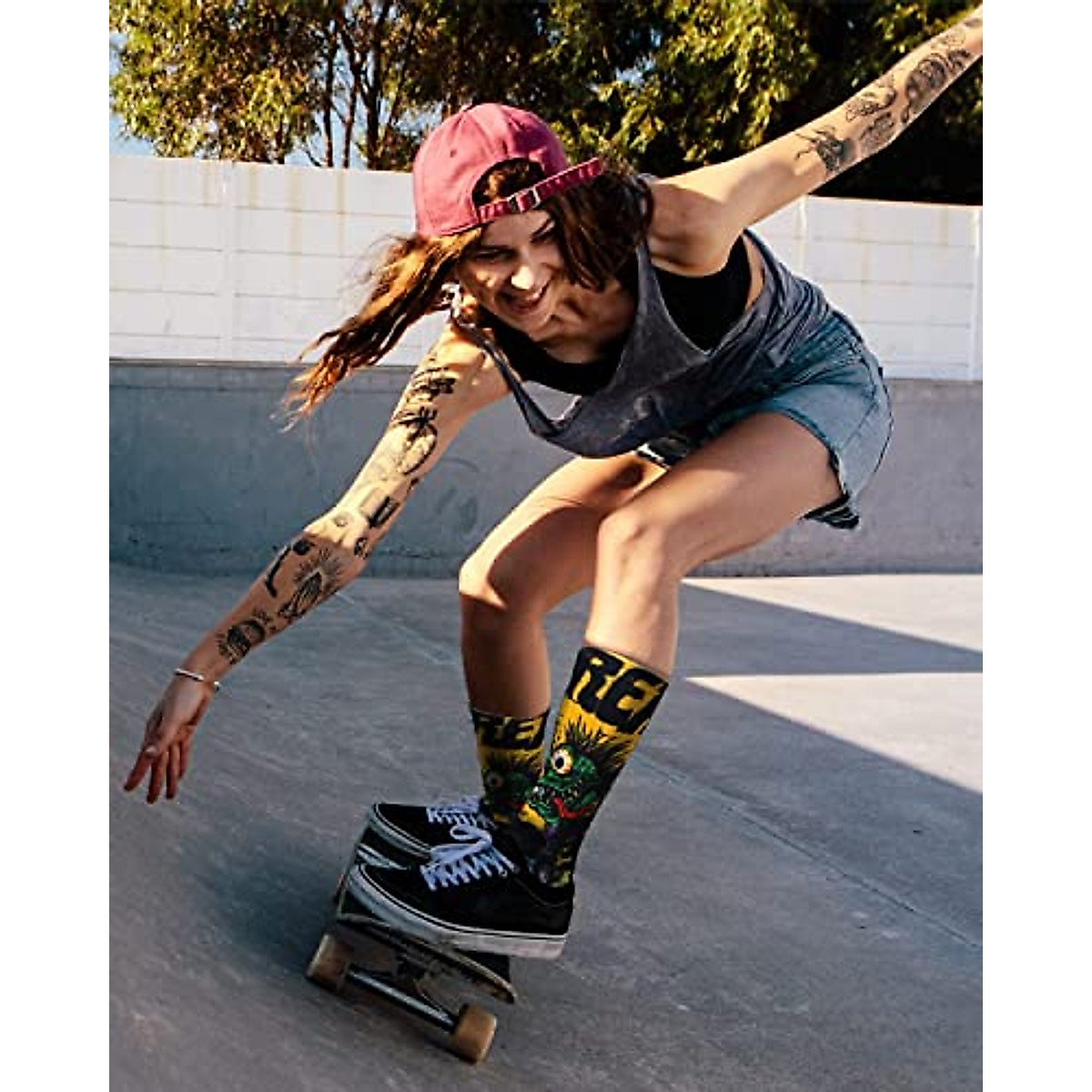 JDQ 3 Pairs Funny Socks- Mens Stocking Stuffers Christmas Novelty Gift, Crazy Cool Socks, Graffiti Pattern Colorful Dress Calf Crew Socks, Women Men Teens- M