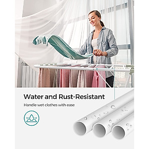 SONGMICS Clothes Drying Rack, Foldable 2-Level Laundry Drying Rack, Free-Standing Large Drying Rack, with Height-Adjustable Wings, 33 Drying Rails, Sock Clips, White and Gray ULLR053G01