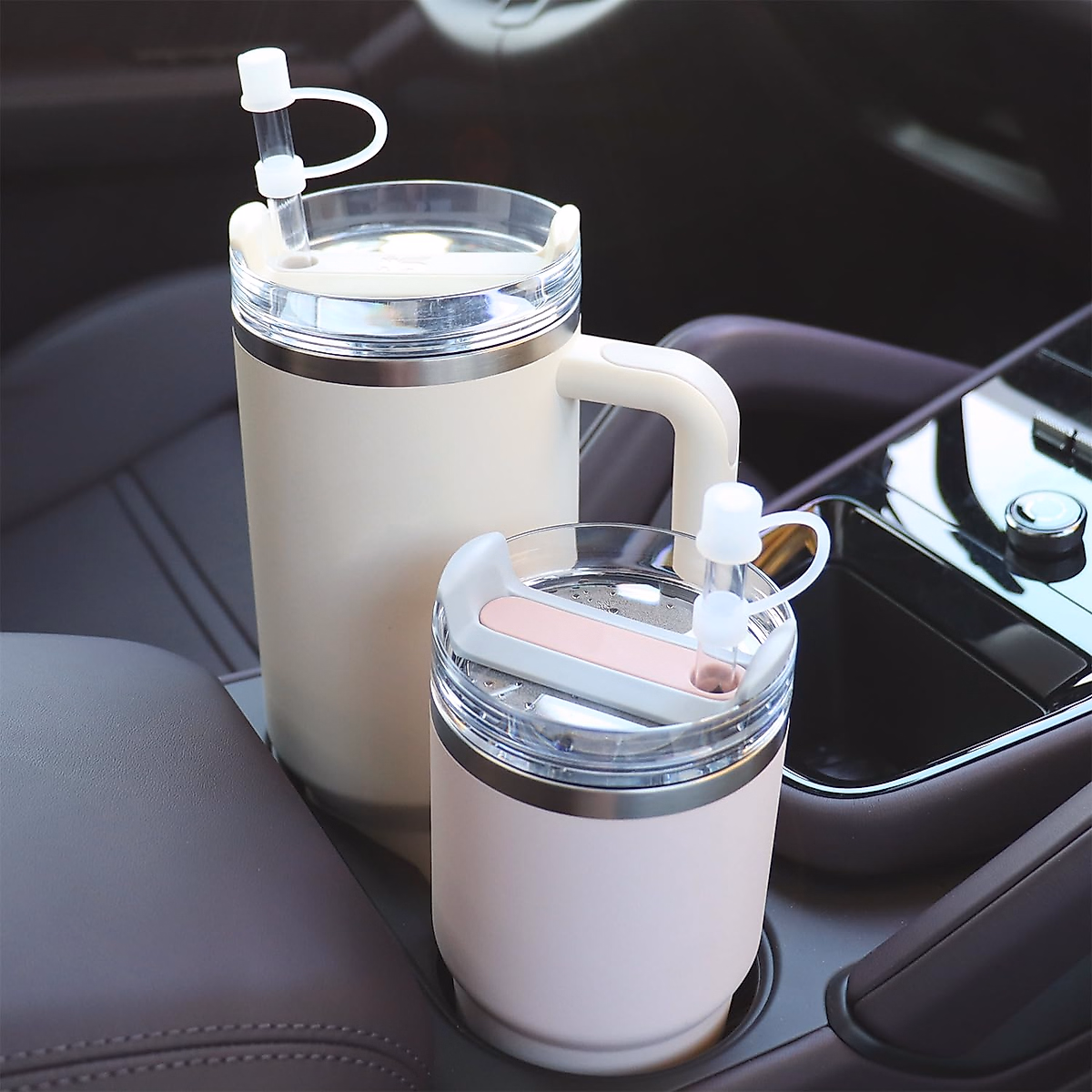 Douji Straw Cover for Stanley Cup, 8Pcs Transparent Straw Covers Compatible with Stanley 30&40 Oz Tumbler with Handle, 10mm/0.4in Dust-Proof Reusable Silicone Straw Tips Lids Stanley Accessories