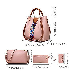 SMALLBLUER 4pcs Hobo Tote and Purse Satchel for Women Top-handle Handbag PU Shoulder Bag Clutch Card Holder-Pink