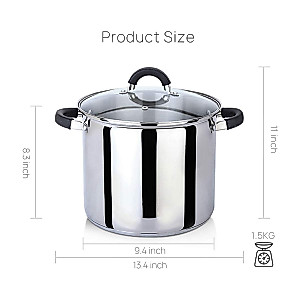 MAXCOOK Stainless Steel Stock Pot, 7.5 Quart Polished Heavy Cooking Pot with Lid, Good for Soup, Lobster, Stews, Cooking gifts.