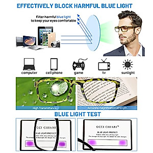 OCCI CHIARI Blue Light Blocking Glasses for Men Readers 0 1.0 1.25 1.5 2 2.25 2.5 3 3.5 4.0 5.0 6.0 ( Green Demi , 2.25 )