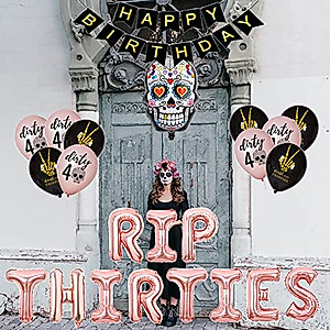 Geloar RIP THIRTIES 40th Birthday Party Supplies, RIP THIRTIES Balloons Happy Birthday Banner for Death to My Thirties 30s RIP Youth Women Dirty 40 Funny 40th Bday Decoration (Rose Gold, RIP THIRTIES)