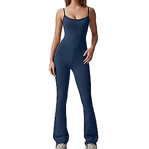 QINSEN Womens Yoga Jumpsuits Workout Sleeveless High Waist Sport One Piece Jumpsuits Navy Blue L