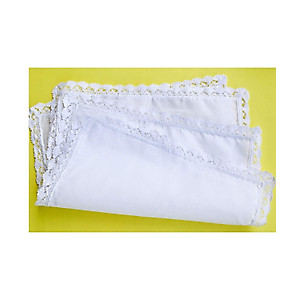 MemoryHanky Ladies Bridal Wedding Crochet Lace Handkerchiefs 60s Cotton Hankies Size 11.8"