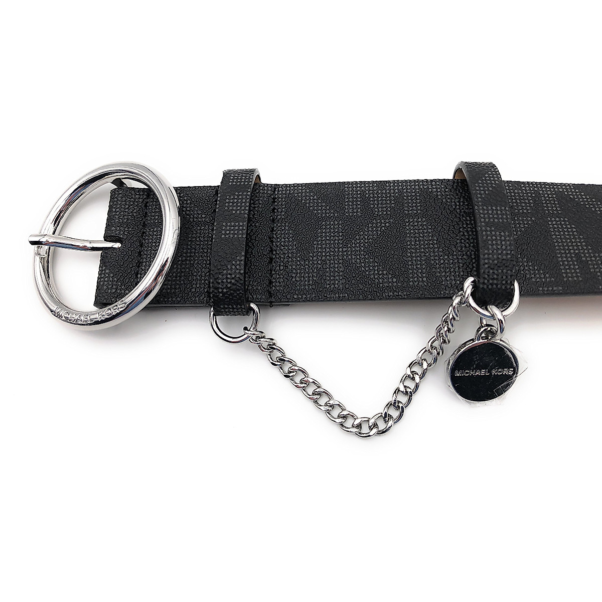 Michael Kors MK Charm Belt With Chain, Large, Black/Silver